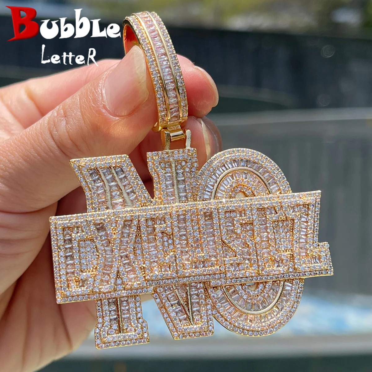 Bubble Letter No Excuse Necklace For Men Iced Out Pendant Real Gold ...