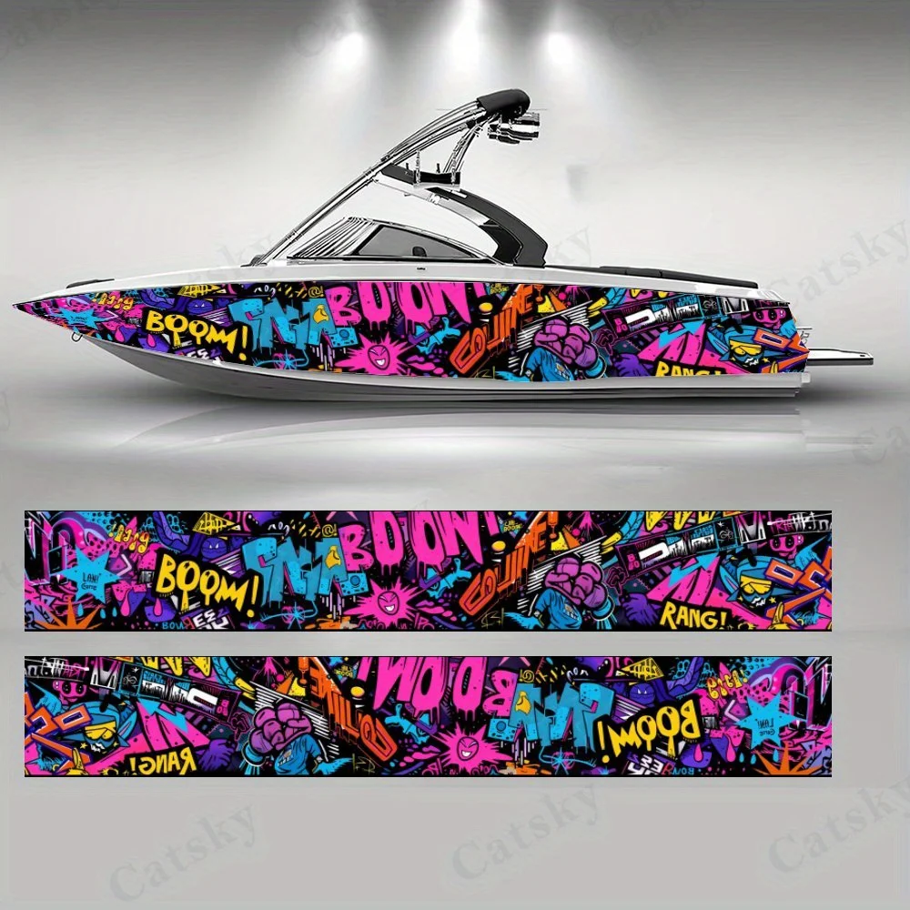 Trendy Graffiti Style Boat Stickers, PVC Waterproof Durable Vinyl Wrap ...