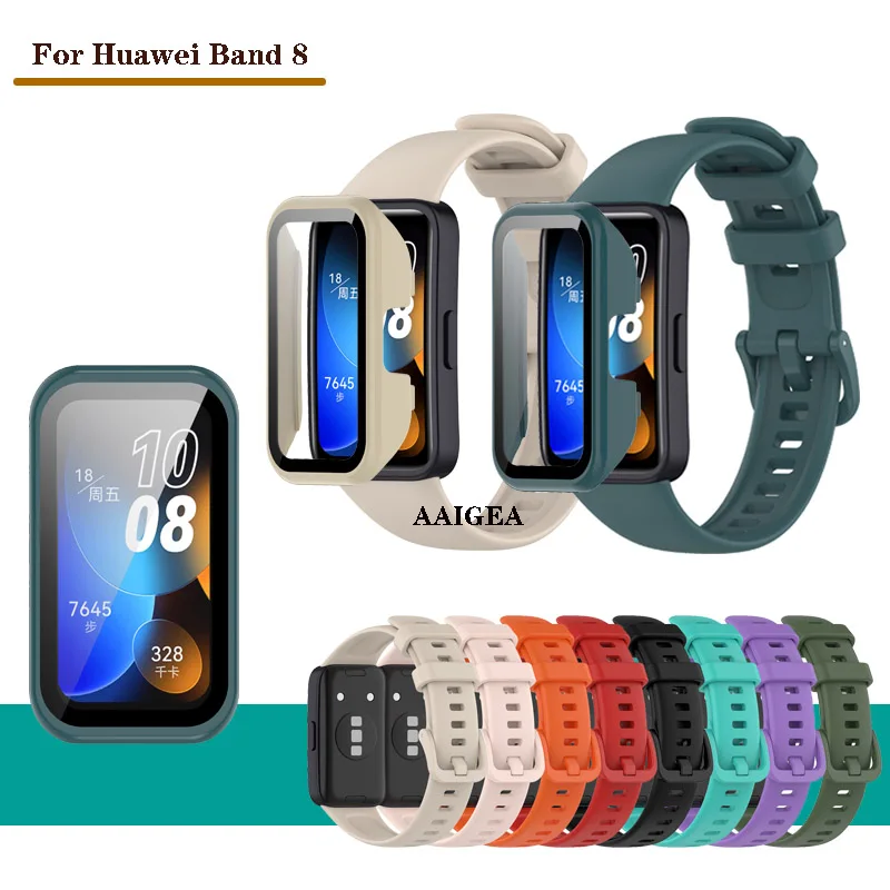 For-Huawei-Band-8-9-Tempered-Glass-Screen-Protector-Case-Silicone-Strap ...