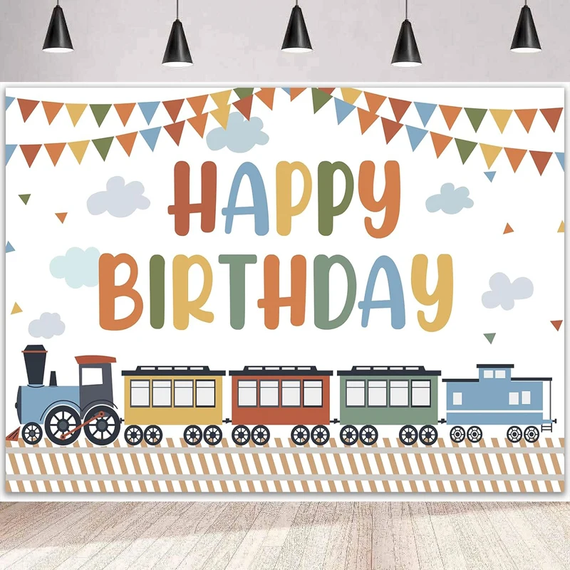 Photography-Backdrop-Happy-Birthday-Themed-Train-Colorful-Train ...