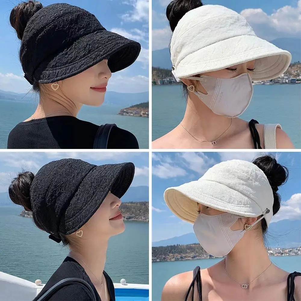 Wide Brim Sun Hat Summer Ponytail UV Protection Beach Caps Adjustable ...