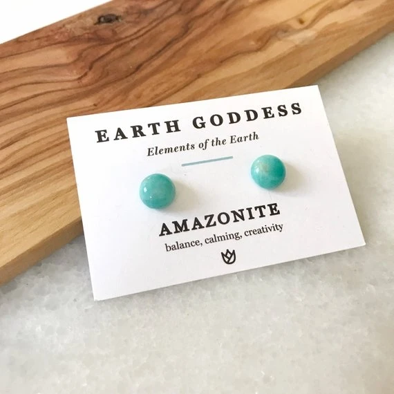 Amazonite Stud Earrings. Balance and Calming Jewelry. by Earth Goddess