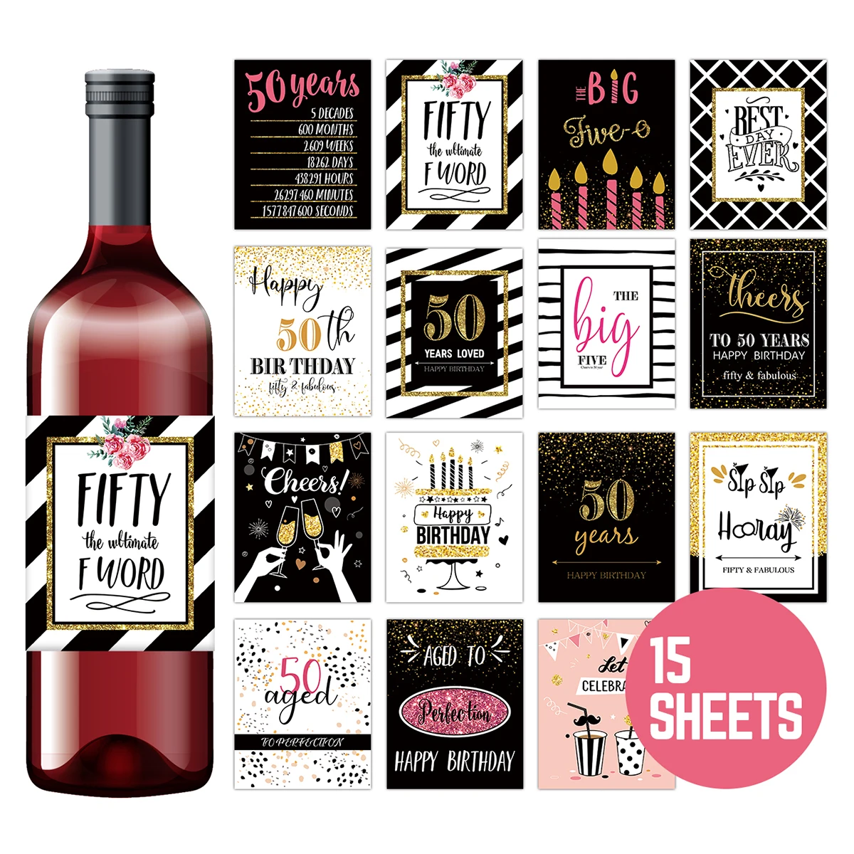 15PCS-Funny-Wine-Bottle-Labels-Wine-Sticker-Personalized-Birthday-Party ...