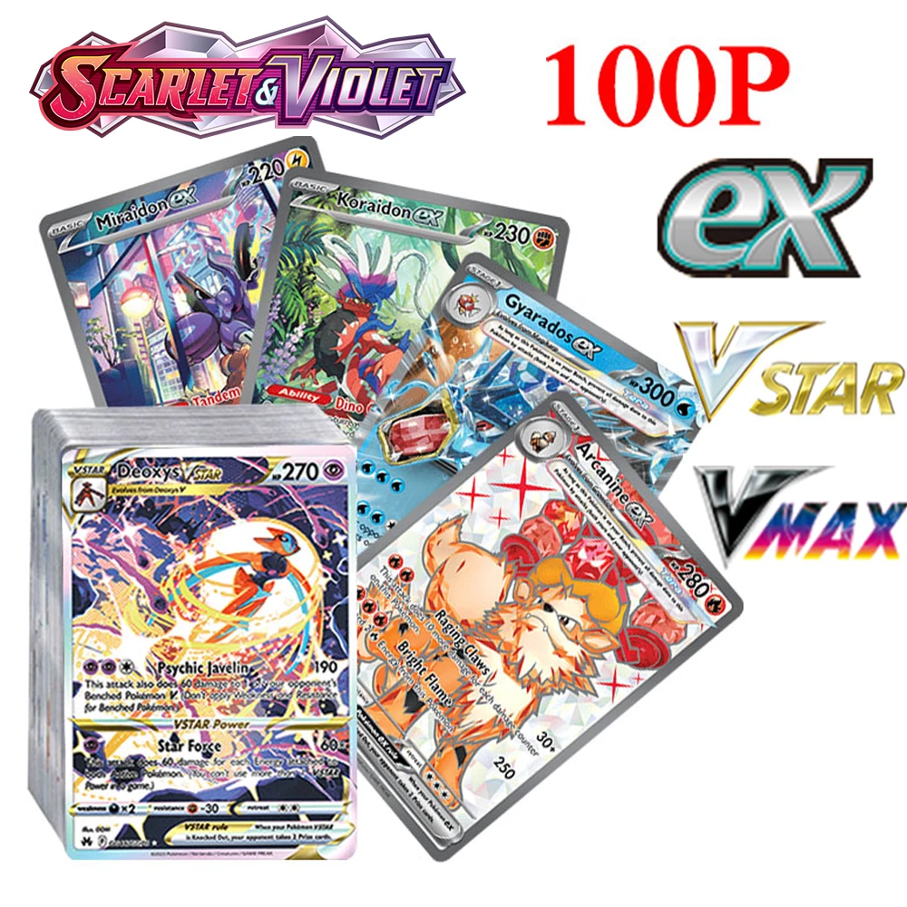 100pcs Scarlet Violet Pokemon Card EX Vstar V Vmax Gx Mega Cards Pokemon Shining Game Cards ...