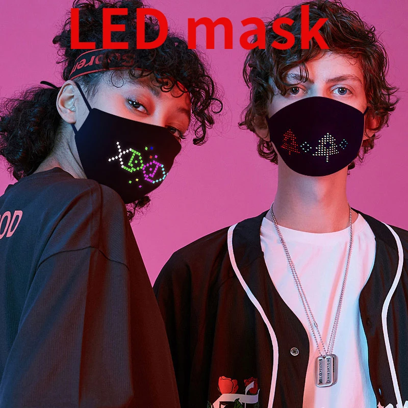 Led Face Mouth Mask Diy Display Luminous Face Mask Bluetooth-compatible ...