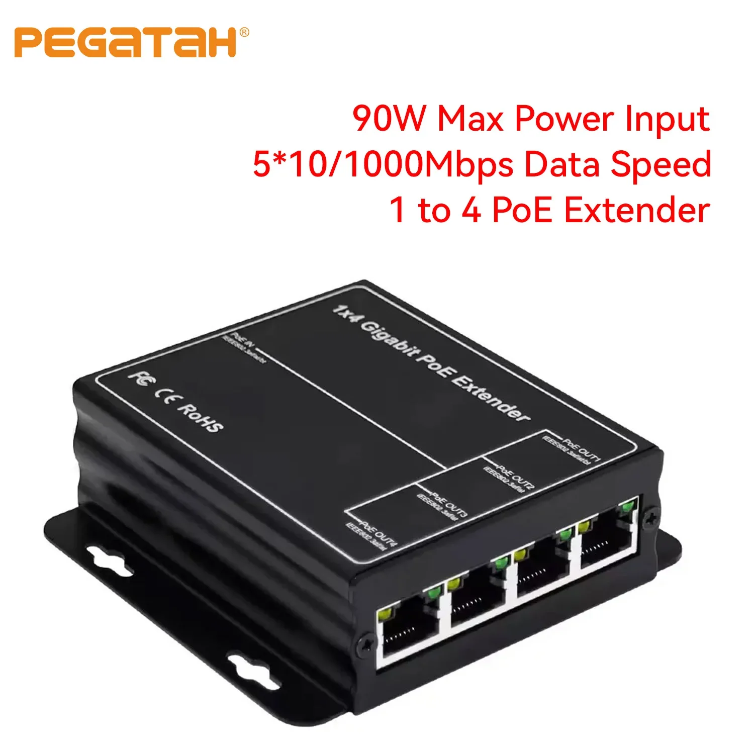 1 to 4 Port PoE Extender Switch, 90W 1000Mbps PoE Repeater IEEE802.3af ...