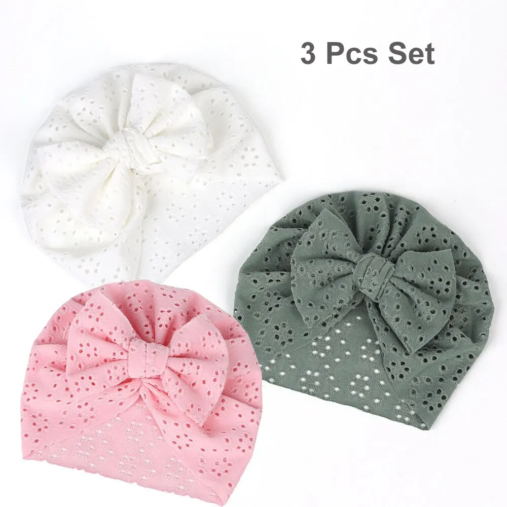 3-Pcs-Headdress-Fetal-Cap-White-Green-Pink-Children-Baby-Solid-Color ...