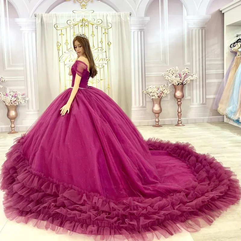 Laboum-Sequins-Princess-Quinceanera-Dress-Off-the-Shoulder-Ruffles ...