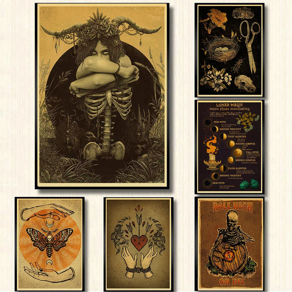 Posters Vintage Wall Witch | Kraft Paper Wall Painting | Vintage Witch ...