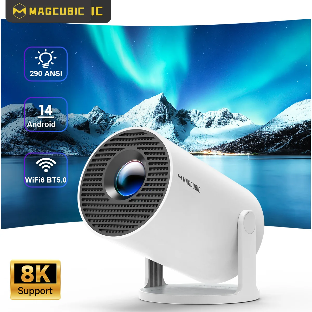 MAGCUBIC HY300 PRO Projector 8K Android 14 Dual Wifi6 290ANSI Allwinner ...