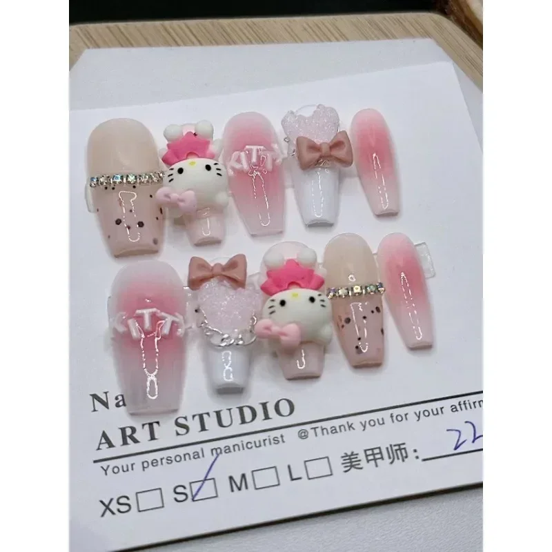 Hello-Kitty-Handmade-Wearable-Nails-Sanrio-Cartoon-Chain-Love-Bow-Fake ...