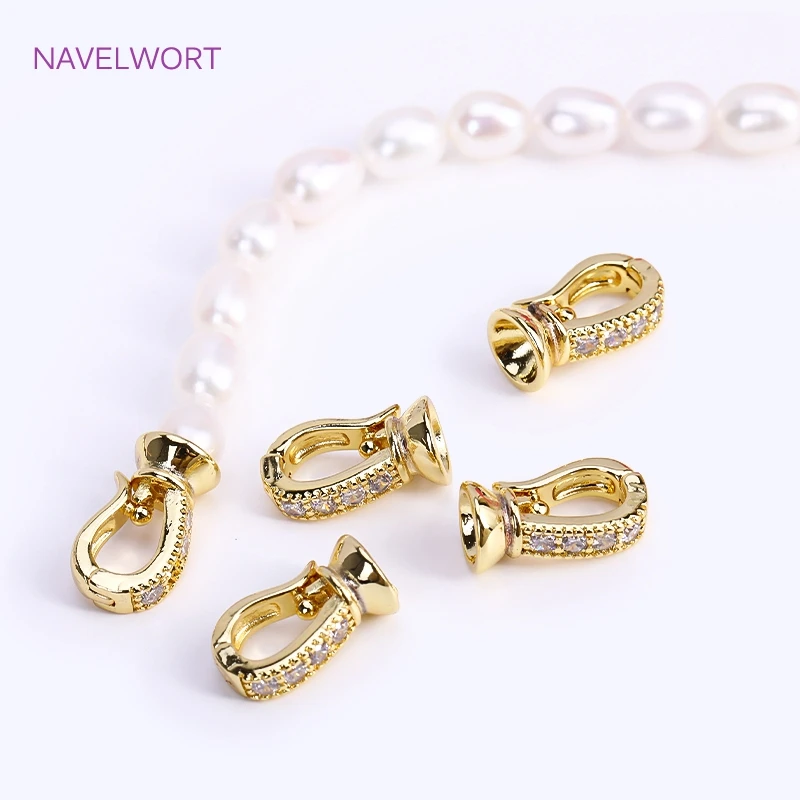 18K Gold Plated Inlaid Zircon Pearl Clasp Fastener Brass Fastener ...