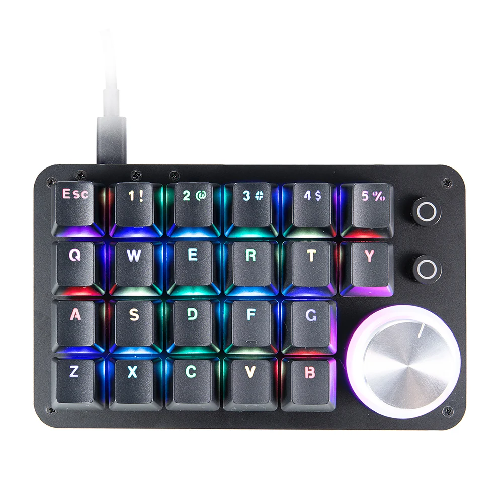 23Key-One-Hand-Mini-Mechanical-Keyboard-With-Knob-Transparent-Frosted ...