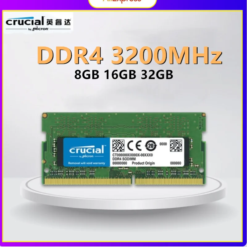 Crucial DDR4 Memory 8GB 16GB 32GB 3200MHz SODIMM Memorial 1.2v CL22 ...