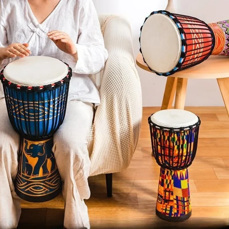 African Drum 8 Inch Children Beginners Tambourine Wooden Sheepskin ...