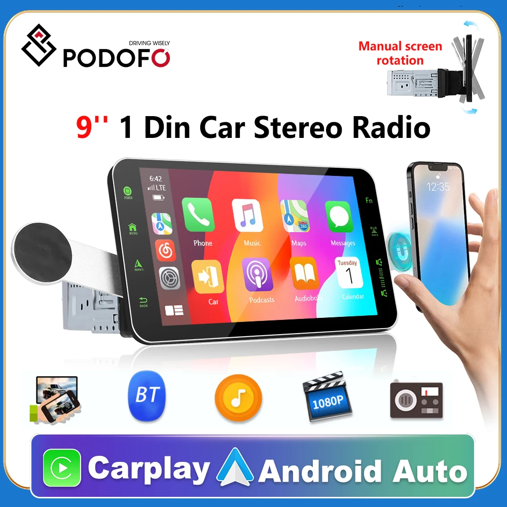 Podofo-1-Din-GPS-Car-Stereo-Radio-Carplay-9-Car-MP5-Player-with ...