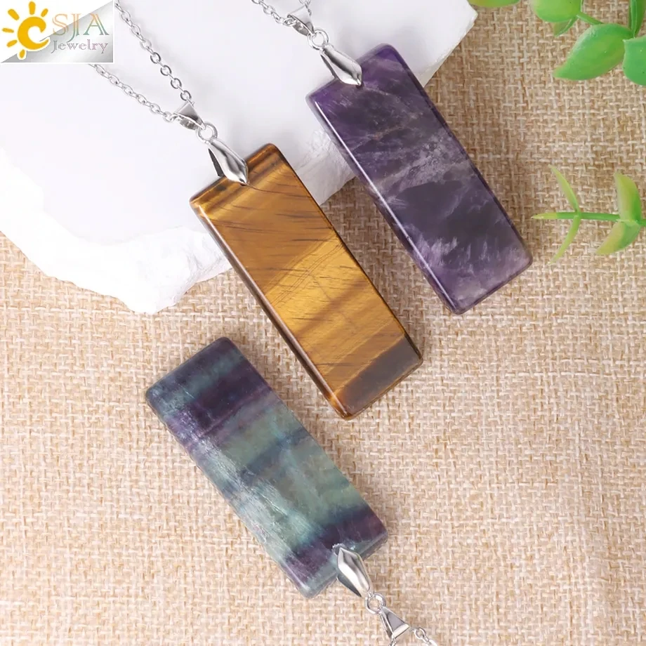 Natural-Stone-Rectangle-Pendants-Necklace-for-Man-Pillar-Crystal ...