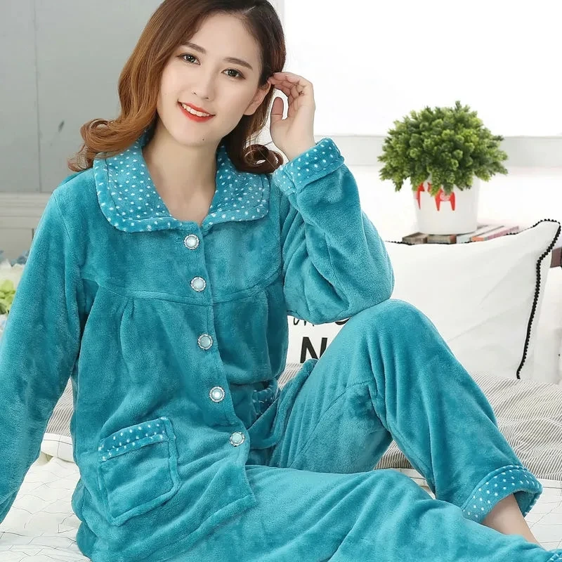 2024-New-Autumn-Winter-Thicken-Warm-Flannel-Pajamas-Women-s-Clothes ...