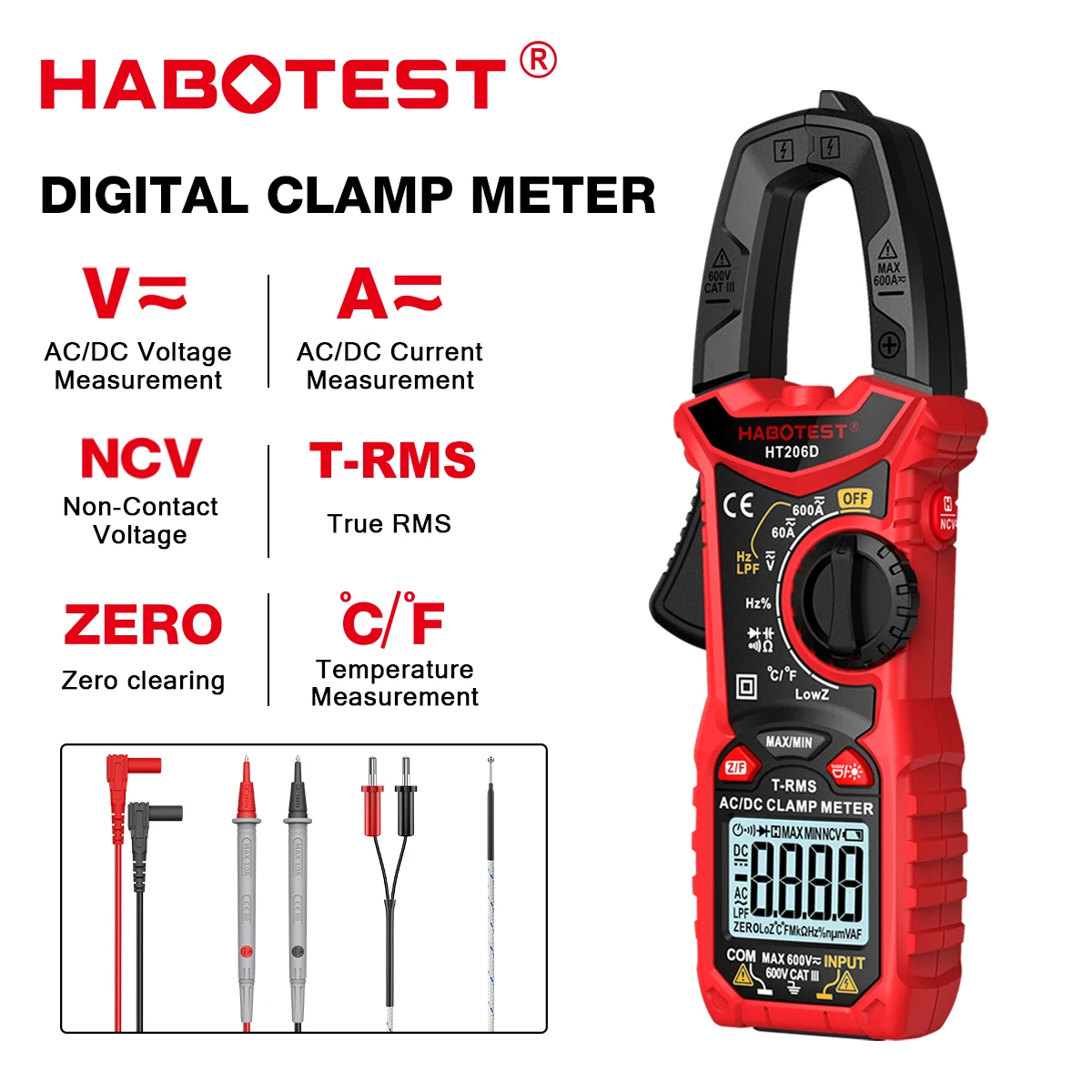 HABOTEST-HT206-Digital-Clamp-Meter-DC-AC-Current-600A-Multimeter ...