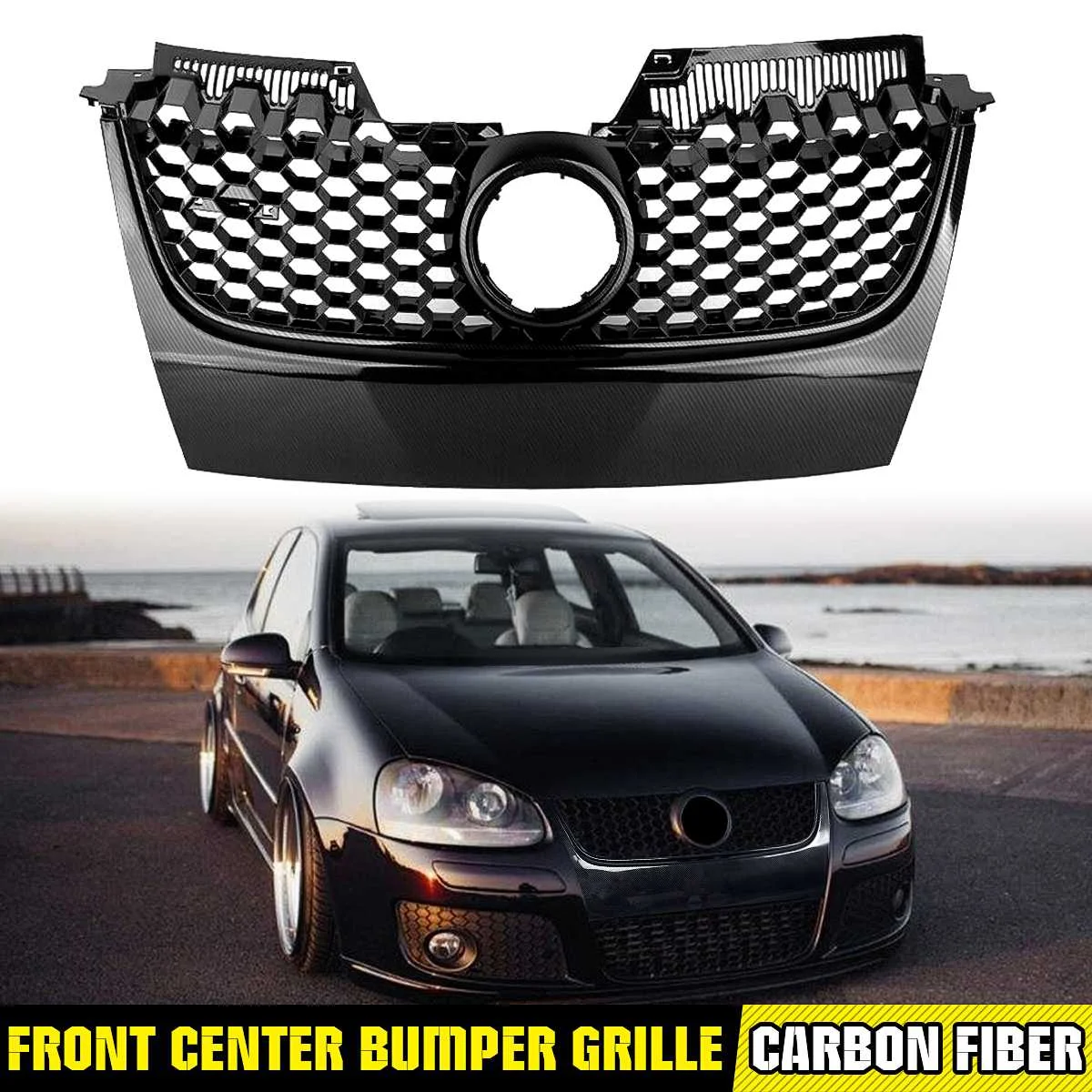 Auto Front Center Bumper Mesh Grille Carbon Fiber Black Racing Grill ...