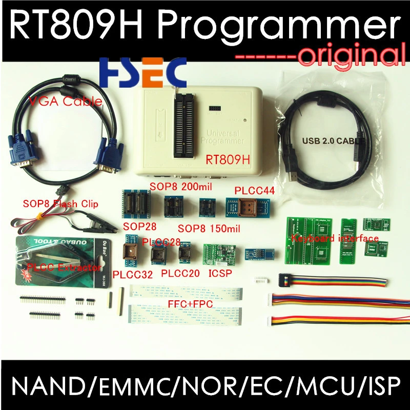 Newest Universal Rt809h Emmc-nand Flash Programmer+20 Items Sop8 Flash Adapter Emmc-nand Nor ...