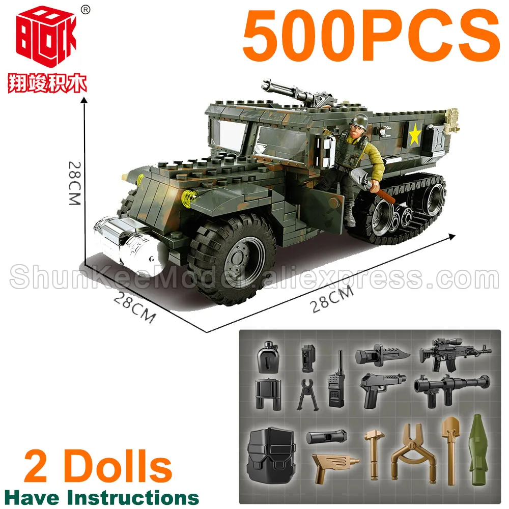WWII-WW2-Military-US-Army-Soldier-M2-M3-APC-Car-Model-Building-Blocks ...