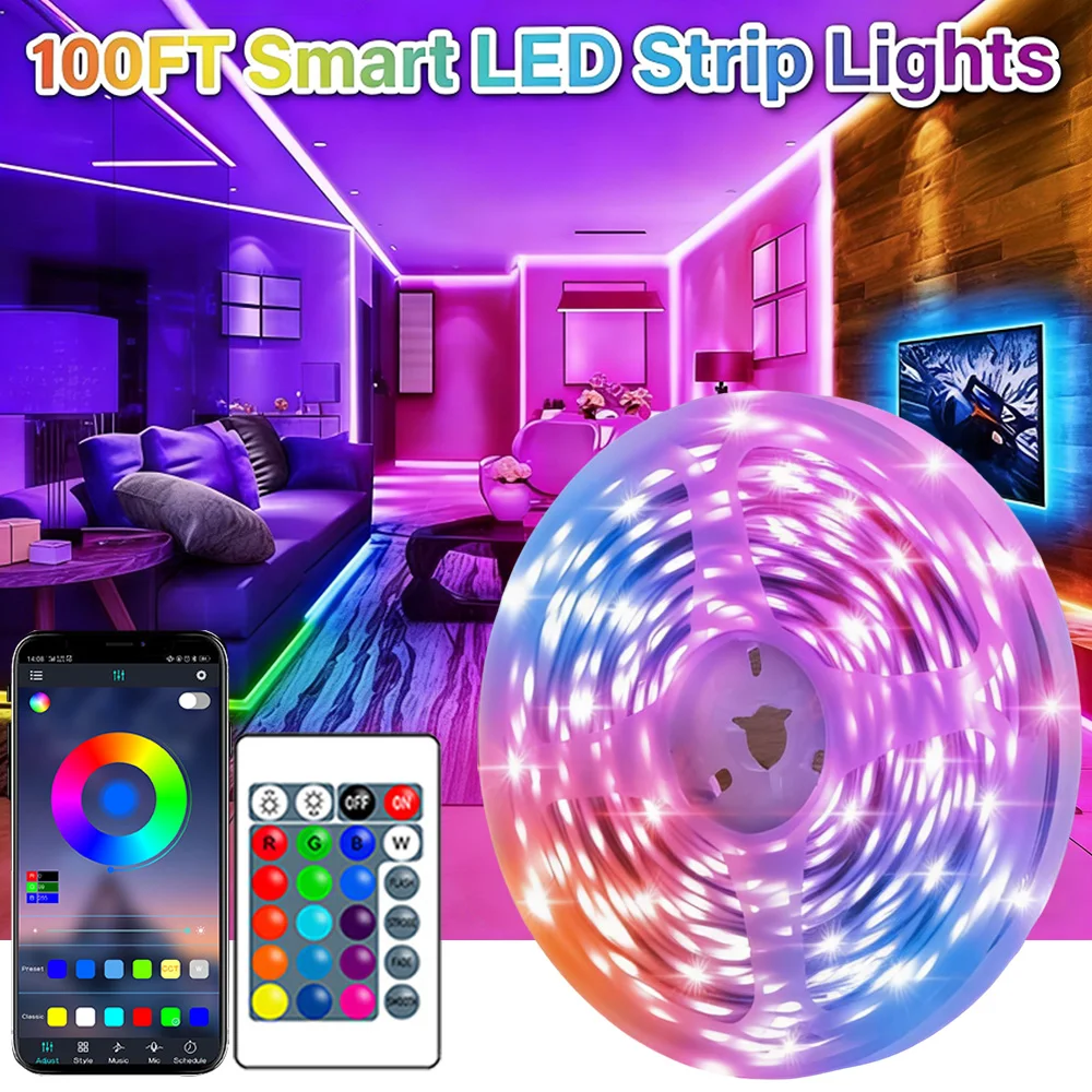 5V LED Strip Lights 1m-30m RGB Led Light Dimmable Color Change Flexible ...