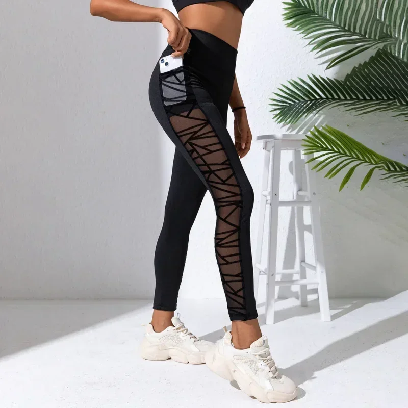 Yoga Clothes Legging Women Mesh Sports Tights Plus Size Black Pant ...