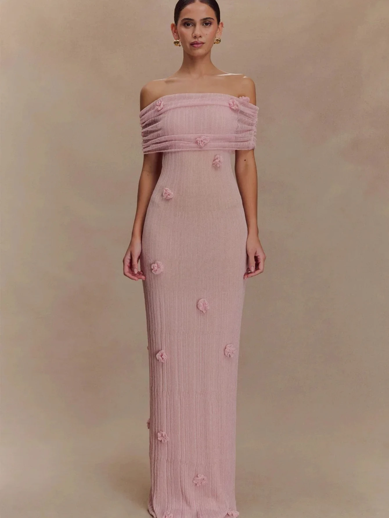 Women Slash Neck Dress Floor Length Slim Fit Party Solid Dresses ...