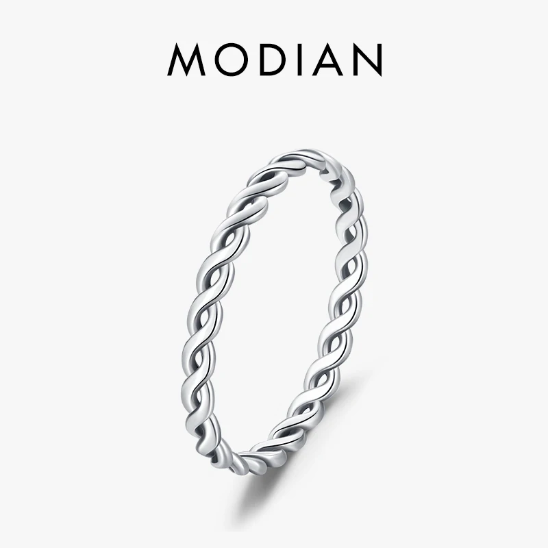Modian-925-Sterling-Silver-Texture-Twisted-Thin-Sackable-Finger-Ring ...
