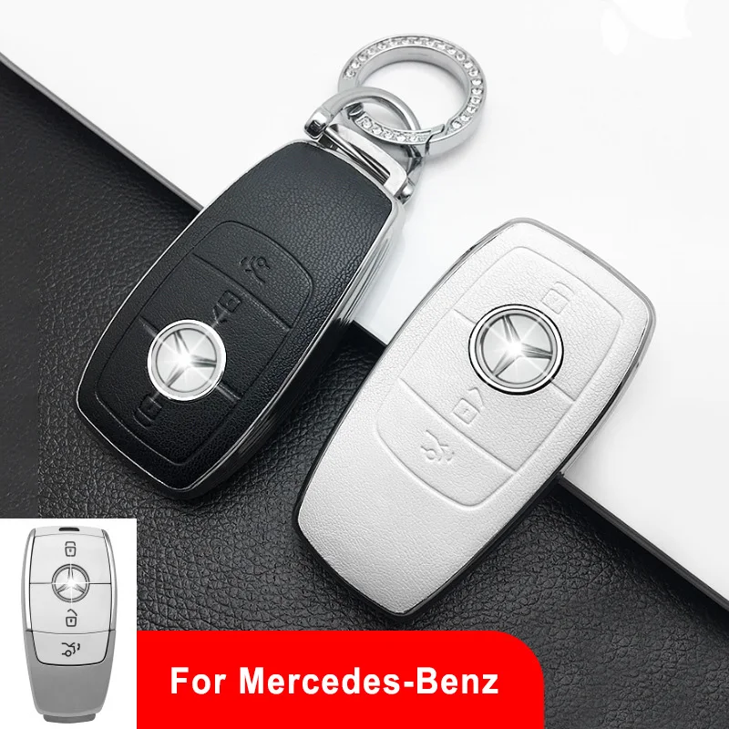 Fiber-Leather-Car-Key-Case-Cover-Shell-Fob-For-Mercedes-Benz-W213-S213 ...