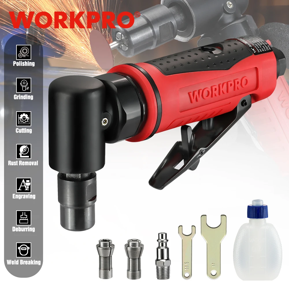 Workpro 전문 에어 앵글 다이 그라인더 90 도 공압 에어 다이 그라인더 연마 절단 조각 기계 1 4 인치