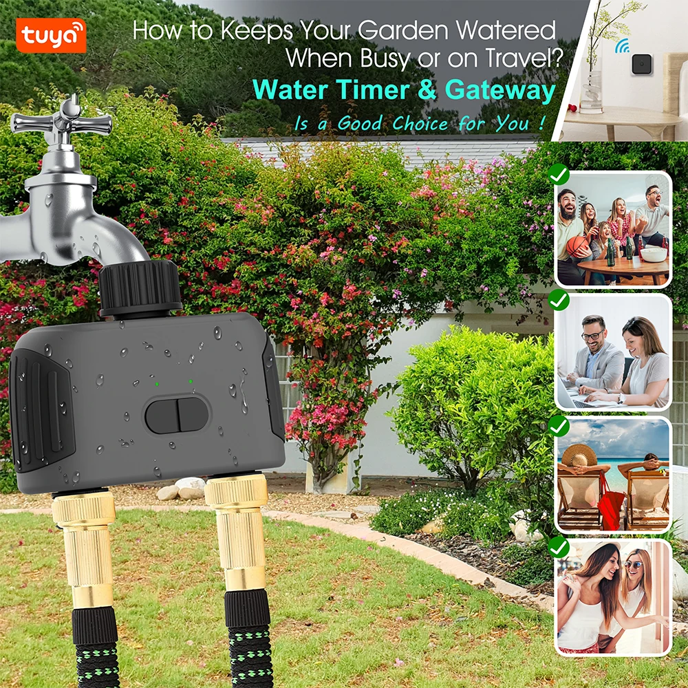 Programmateur arrosage,Minuterie d'eau de jardin à 2 voies compatible Bluetooth compatible WiFi ...