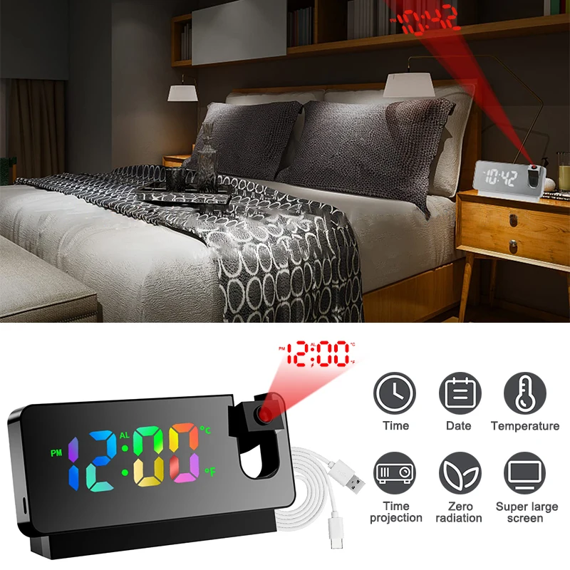 180-Rotation-LED-Digital-Projection-Alarm-Clock-USB-Electronic-Ceiling ...
