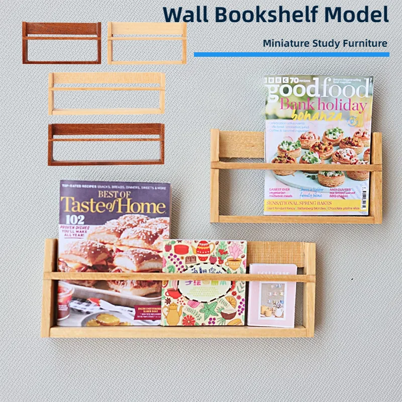 1/12 Mini Wall Bookshelf Model Miniature Study Furniture Decoration ...
