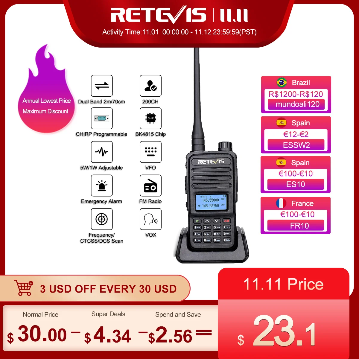 Retevis Walkie Talkie RT85 Ham dwukierunkowe stacje radiowe 5W walkie ...