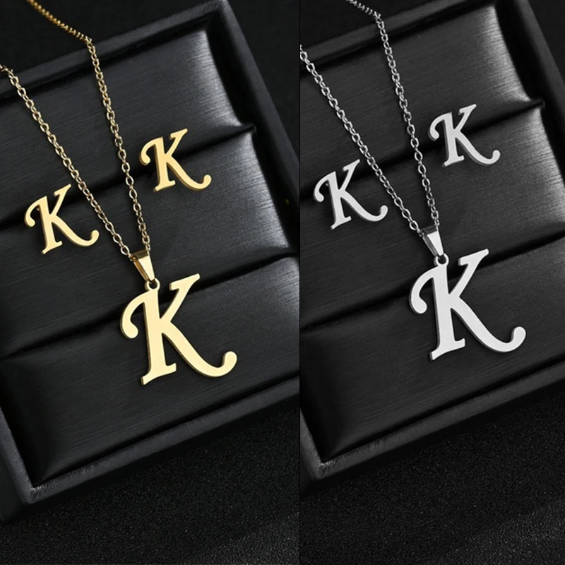 Alphabet A-Z en acier inoxydable à la mode collier initial 26 lettres anglaises boucles d ...