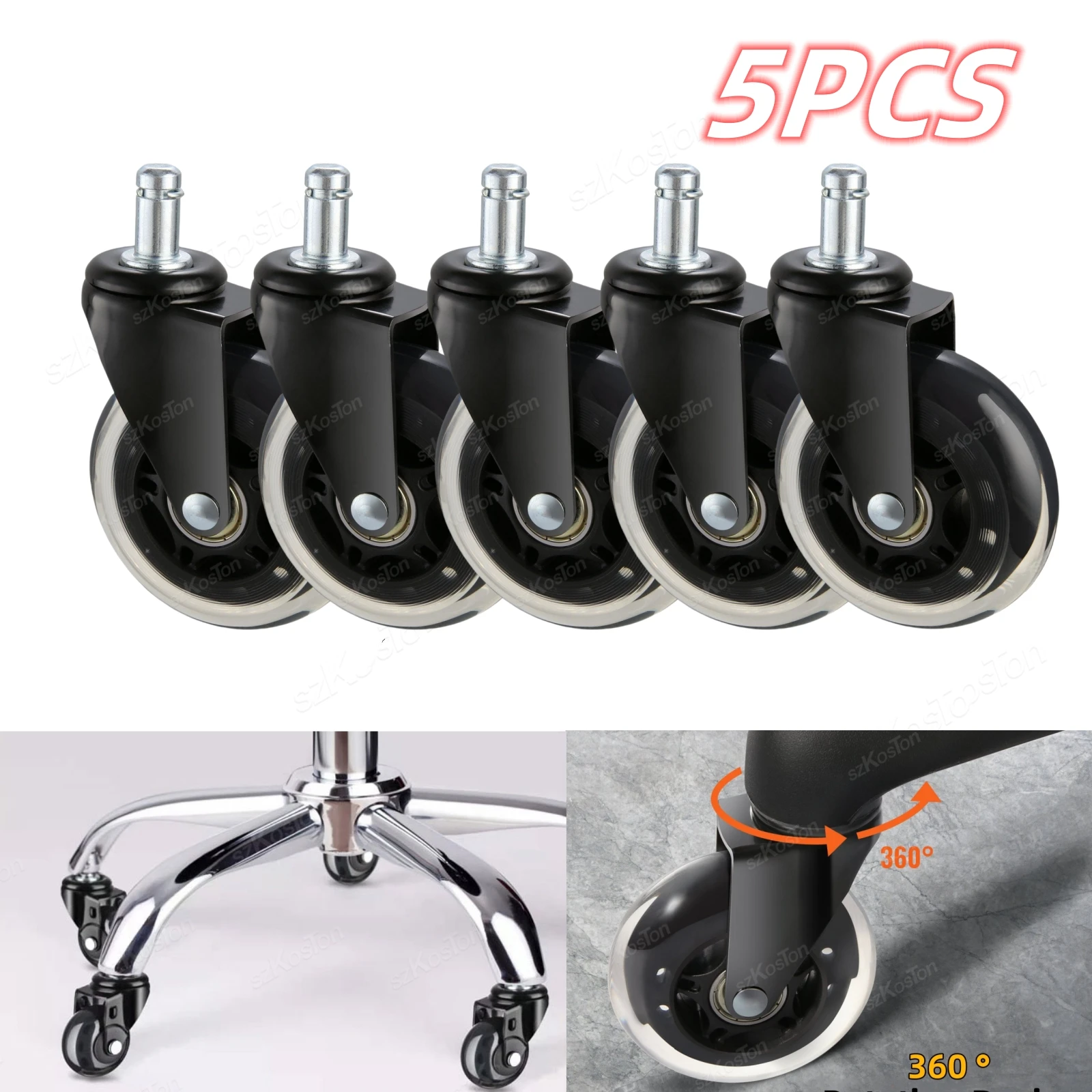5PCS Office Chair Caster Wheels 10-11MM Rubber Wheels Soft Safe ...