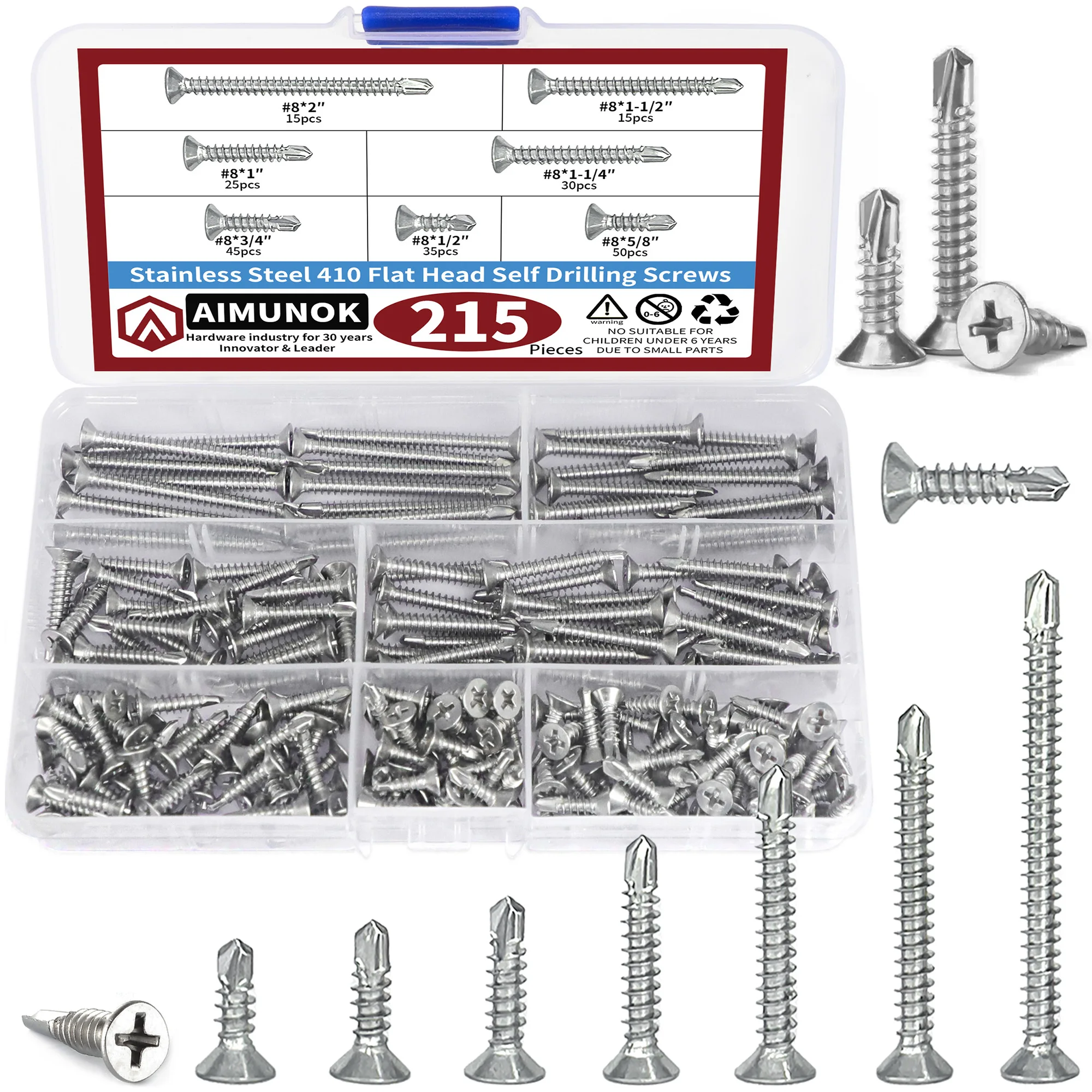 215pcs-Stainless-Steel-410-Flat-Head-Self-Drilling-Screws-Cross-Self ...
