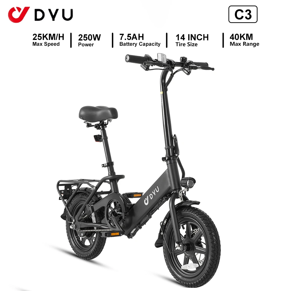 DYU C3 Foldable Electric Bike 14 Inch Wheel 250W Motor 7.5Ah Battery 25 ...