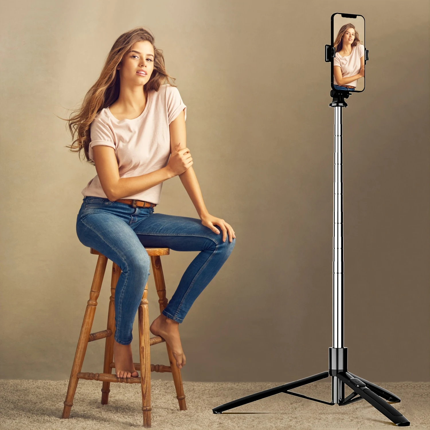 Wireless Selfie Stick Foldable Phone Stand Portable Retractable Tripod ...