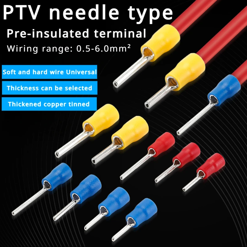 100pcs-22-16AWG-Insulated-Pin-Terminals-Electrical-Splice-Crimp ...