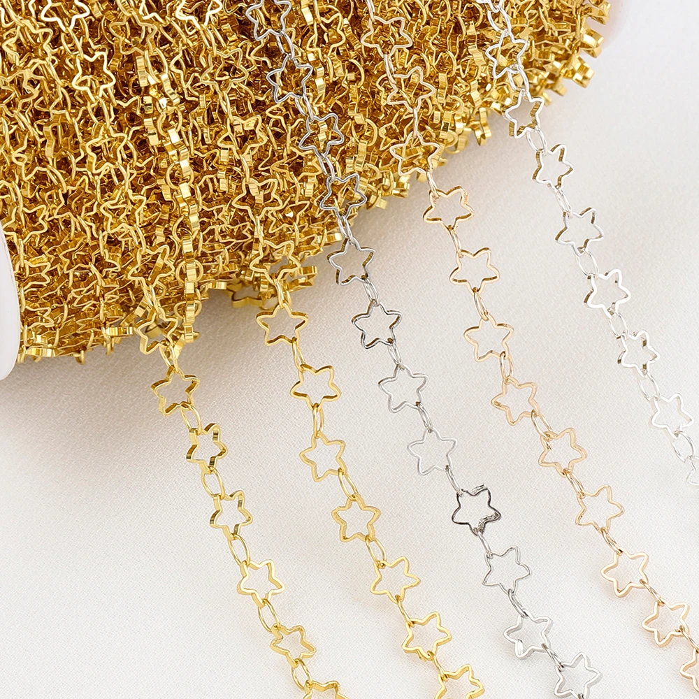 No Fade 1 Meter Star Chain Necklace Gold Silver Chain 5mm Hollow Out ...