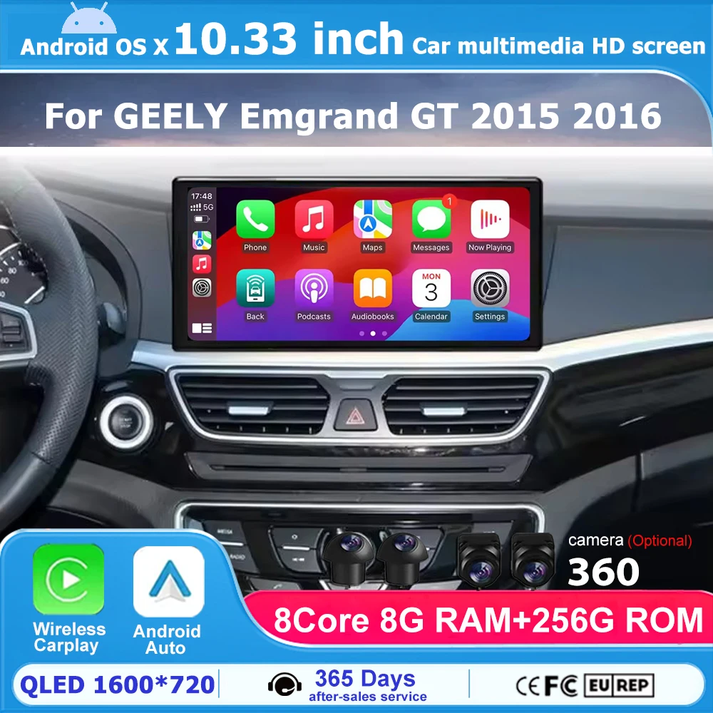 Android 16 Carplay For GEELY Emgrand GT 2015 2016 Car Radio Multimedia ...