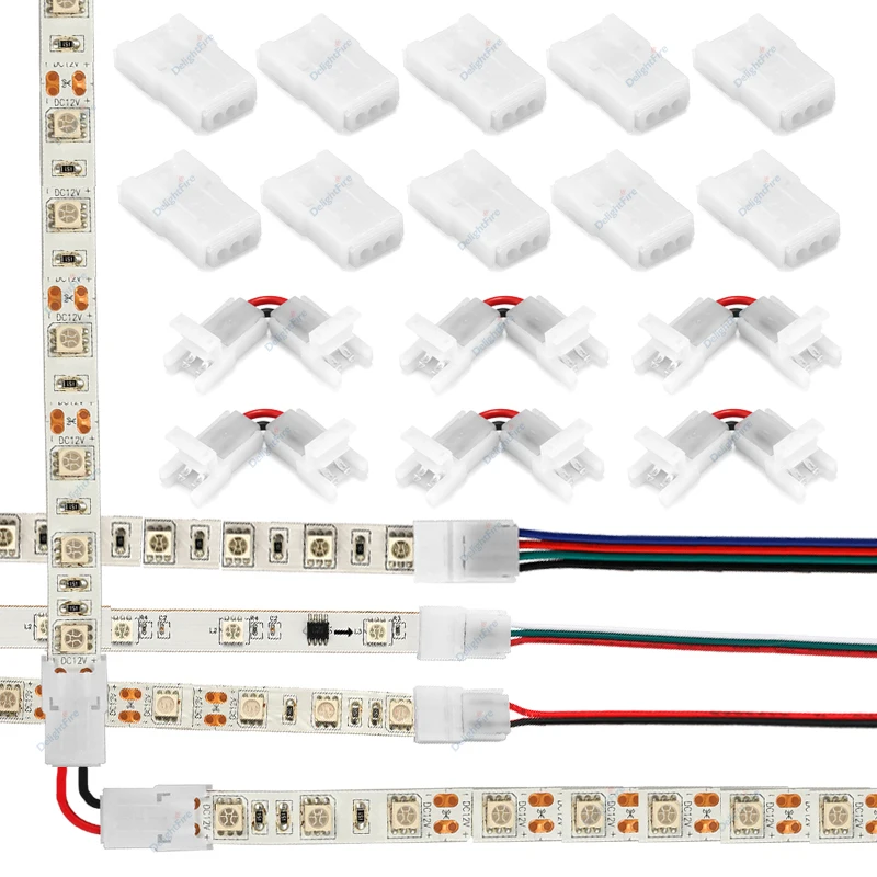 12V LED Strip Connector 4 3 2pin LED Extension L Type Solderless Strip ...