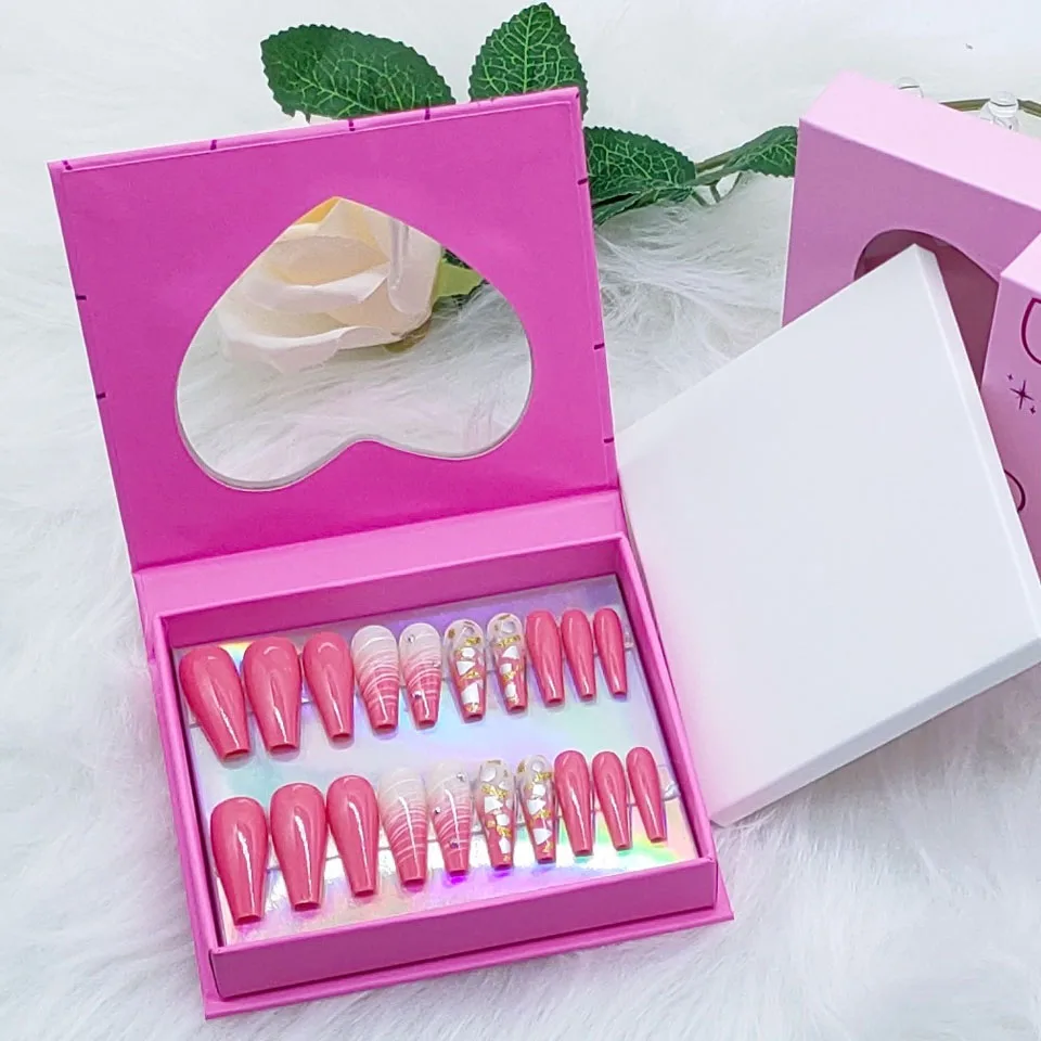 Luxury-Press-On-Nail-Packaging-Box-Pink-Heart-Gift-Packaging-Box-Fake ...