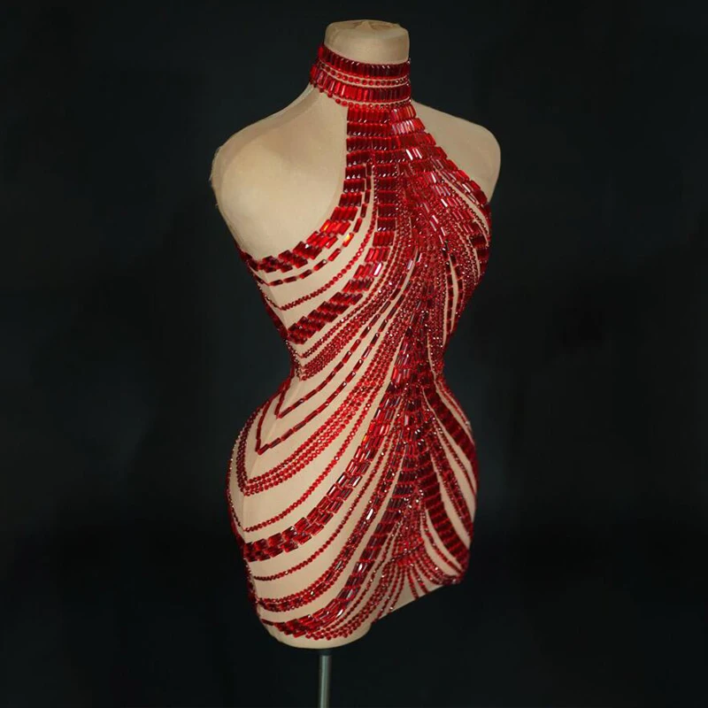 Sexy-Perspective-Red-Rhinestones-Dress-Sequins-Pole-Dance-Dresses-Women ...