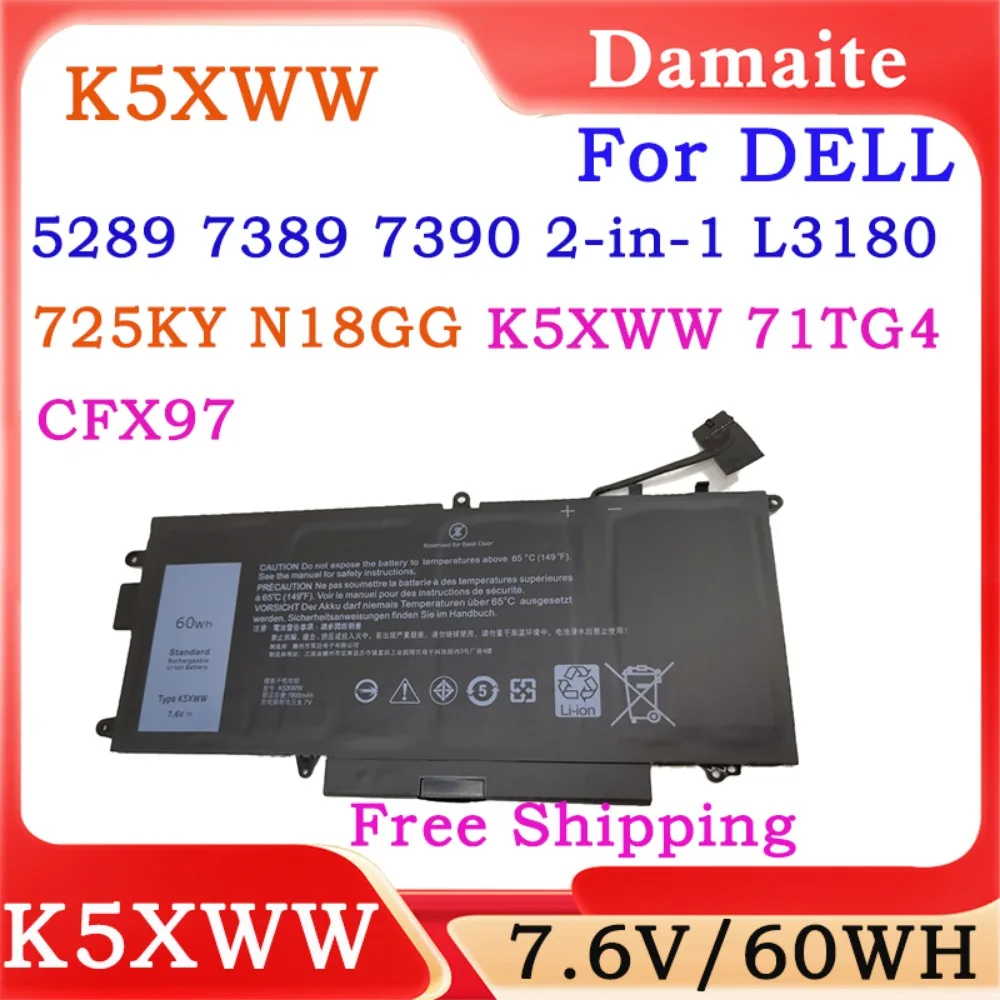 K5XWW 71TG4 7.6V 60WH Laptop Battery For DELL Latitude 5289 7389 7390 2 ...