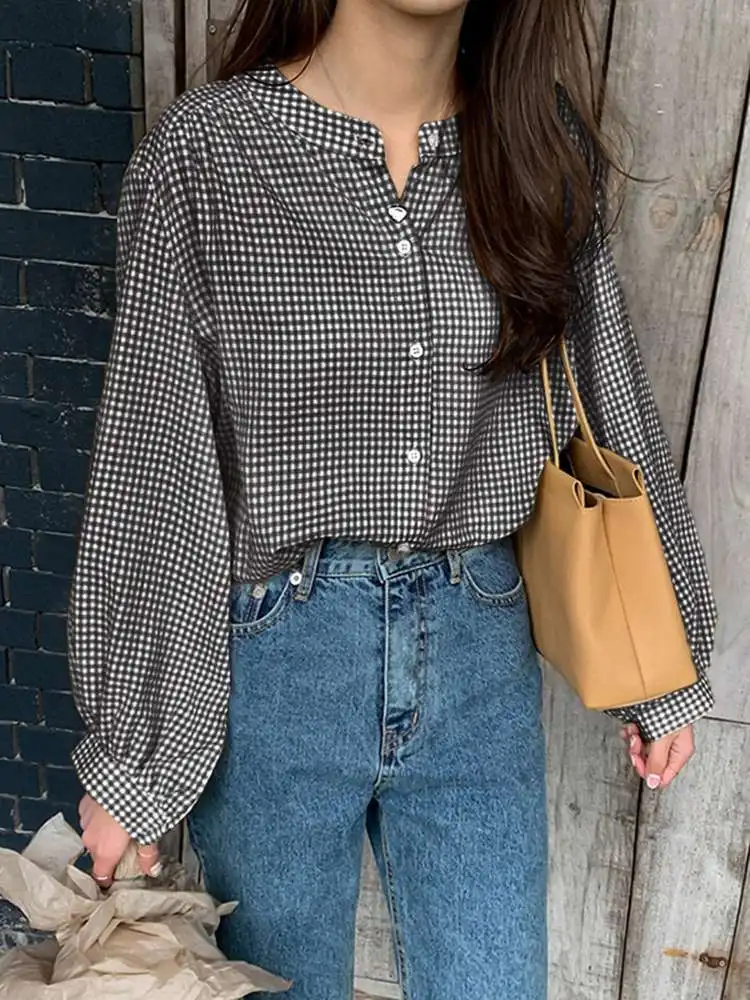 ZANZEA-Fashion-Women-Checked-Blouse-Elegant-Long-Sleeve-Office-Tops ...