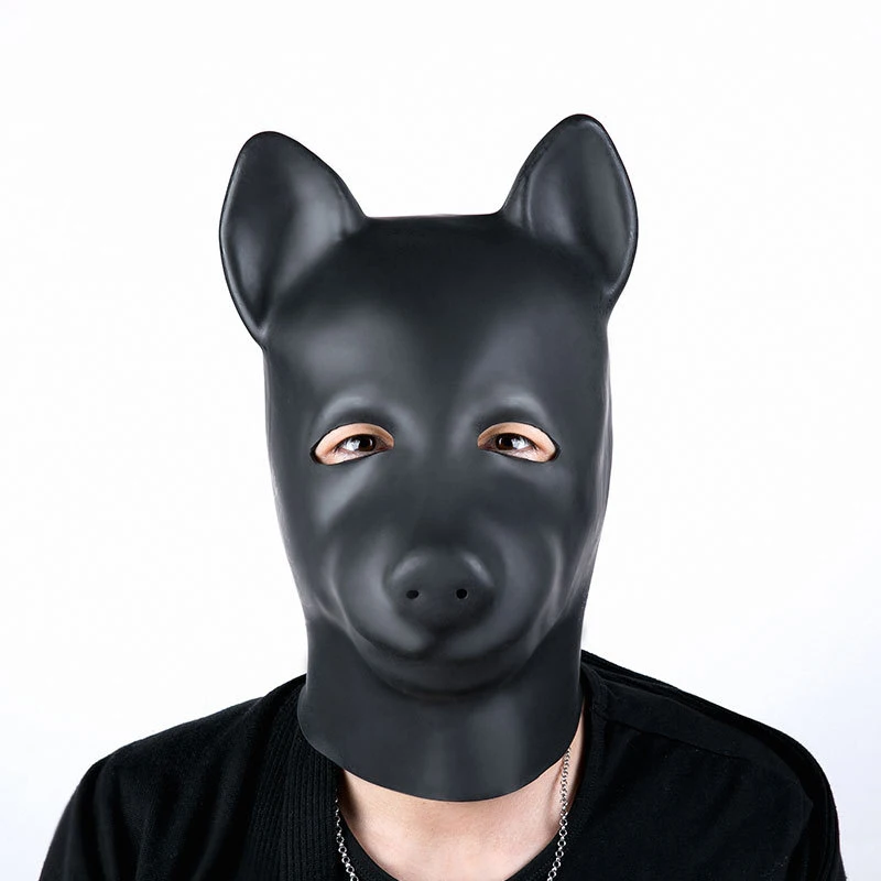 Natural Latex Dog Head Hood Mask Handmade Black Mask Hood New Suffocate ...